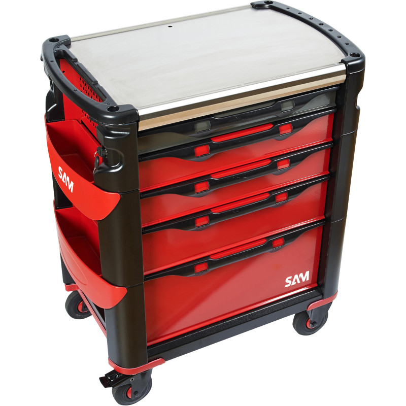 Servante 41 - 5 Tiroirs - Rouge - Plateau Inox Sam Outillage 415H